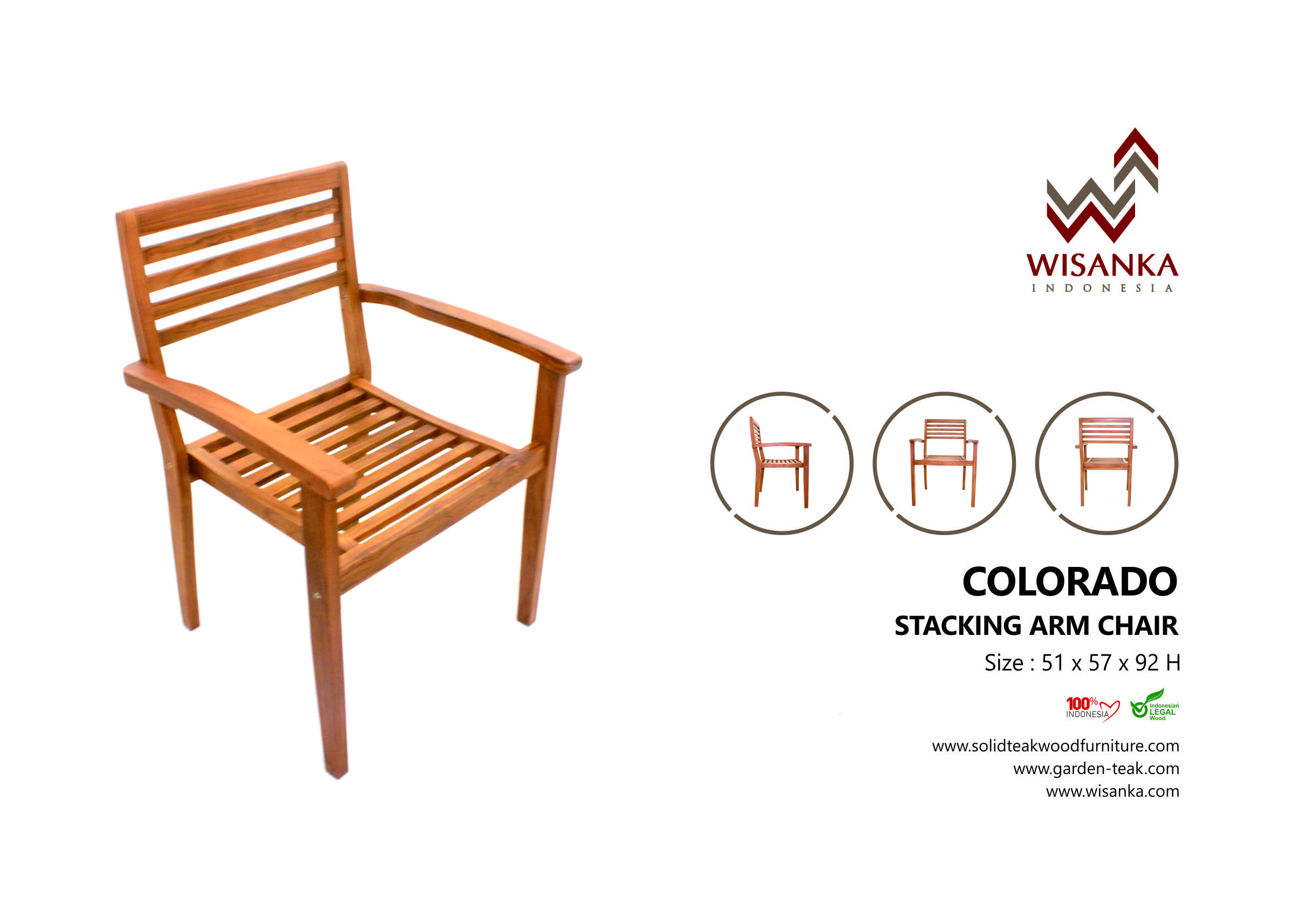 Colorado Stacking Arm Chair - Indonesian Teak Furniture