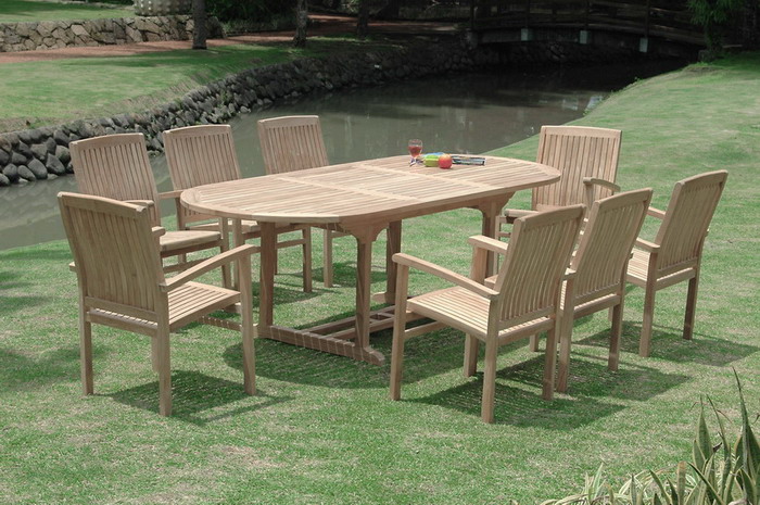 NJS 06-New Java Oval ext table set - Indonesian Teak Furniture